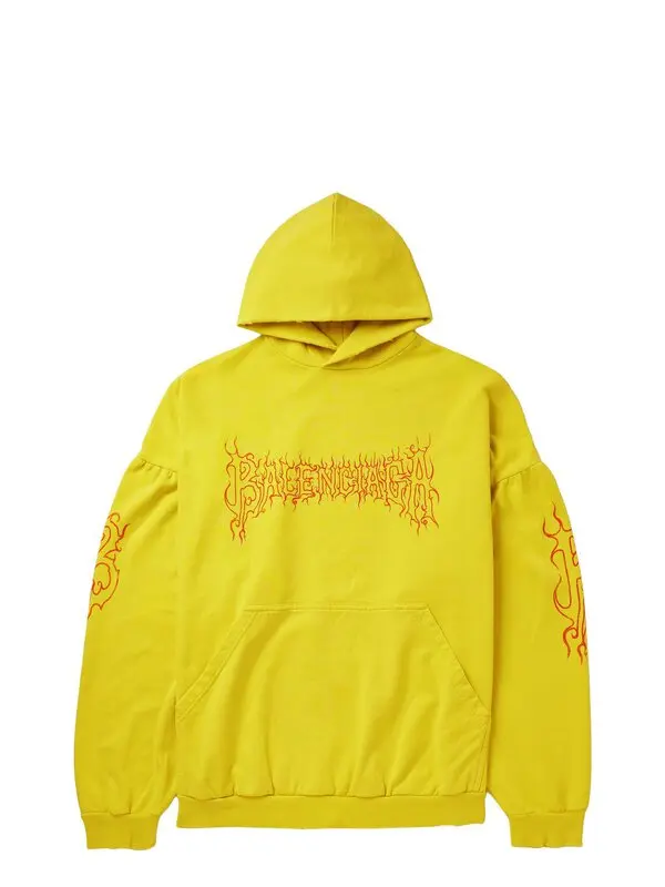 Balenciaga Oversized Printed Cotton-jersey Hoodie - Yellow