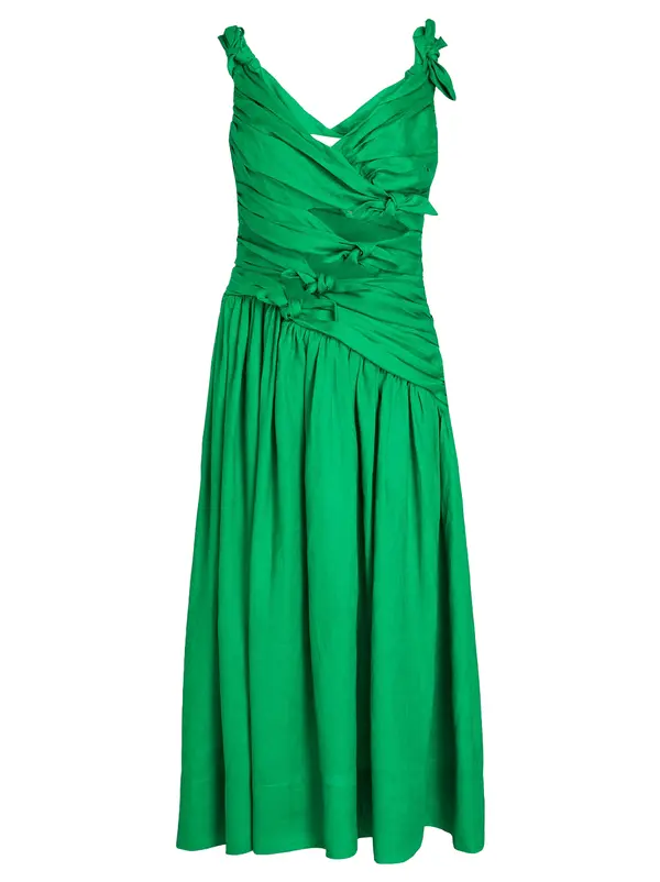 Zimmermann Cutout Knotted Linen Midi Dress - Green