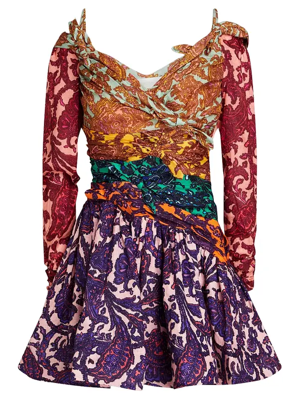 Zimmermann Cold-shoulder Knotted Paisley-print Linen Mini Dress - Purple
