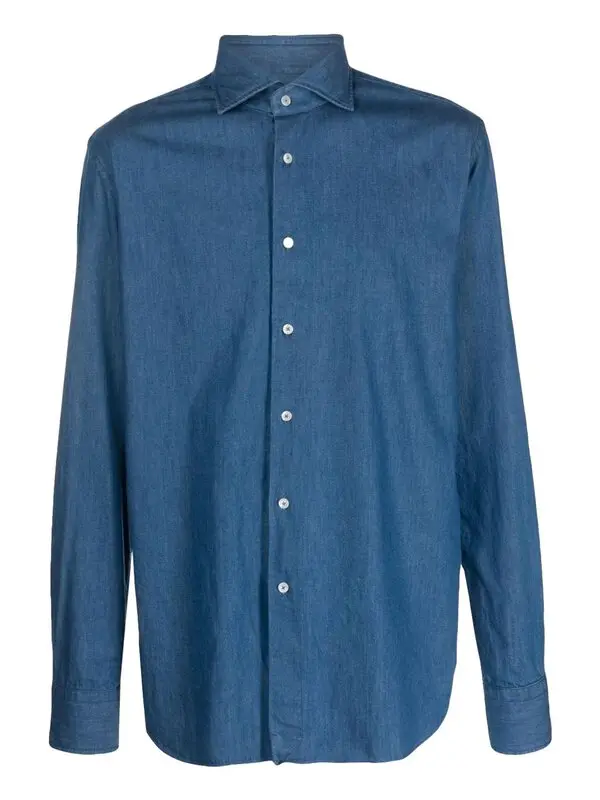 XACUS Spread-collar Cotton Shirt - Blue