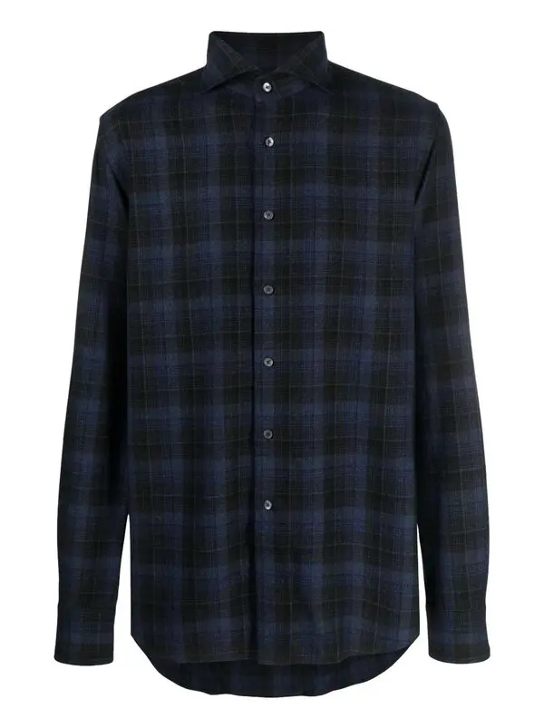 XACUS Check-pattern Long-sleeve Shirt - Black
