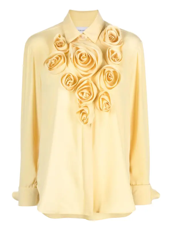 Viktor & Rolf Crepe Floral-appliqué Shirt - Yellow
