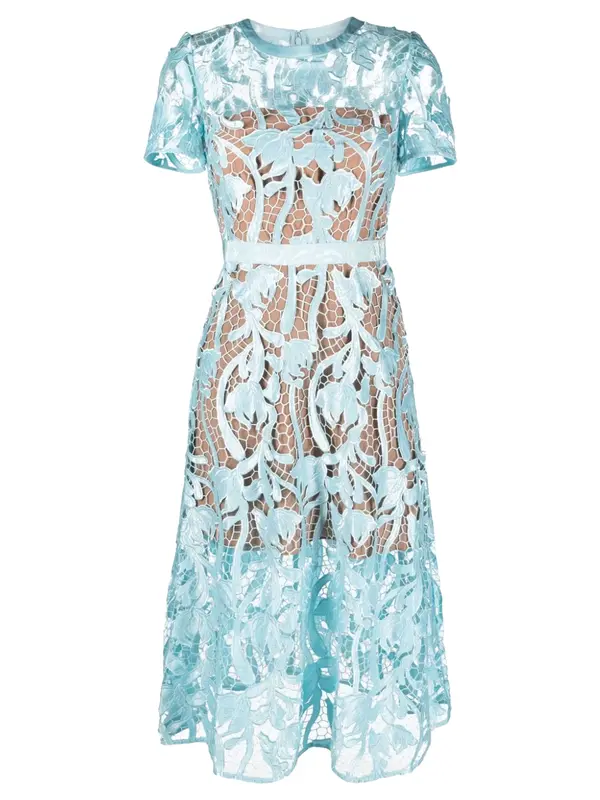 SELF-PORTRAIT Guipure Lace Midi Dress - Blue
