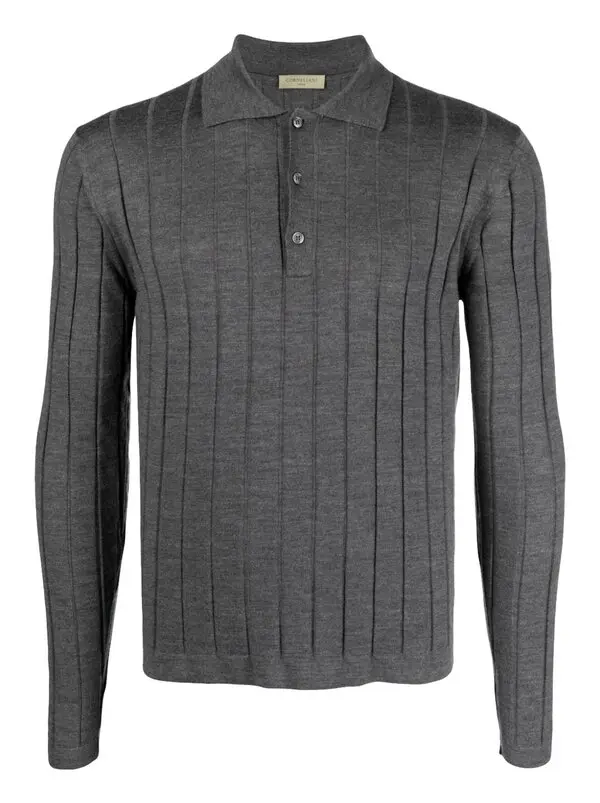 Corneliani Ribbed Virgin Wool Polo Shirt - Grey