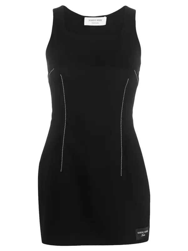 MARINE SERRE Decorative-stitching Virgin Wool Minidress - Black