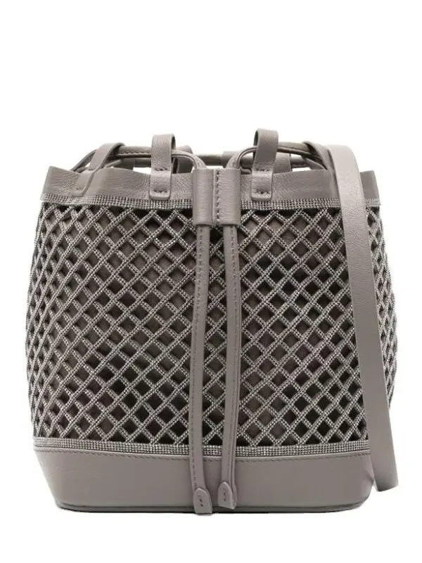 Brunello Cucinelli Monili Chain-net Leather Bucket Bag - Grey