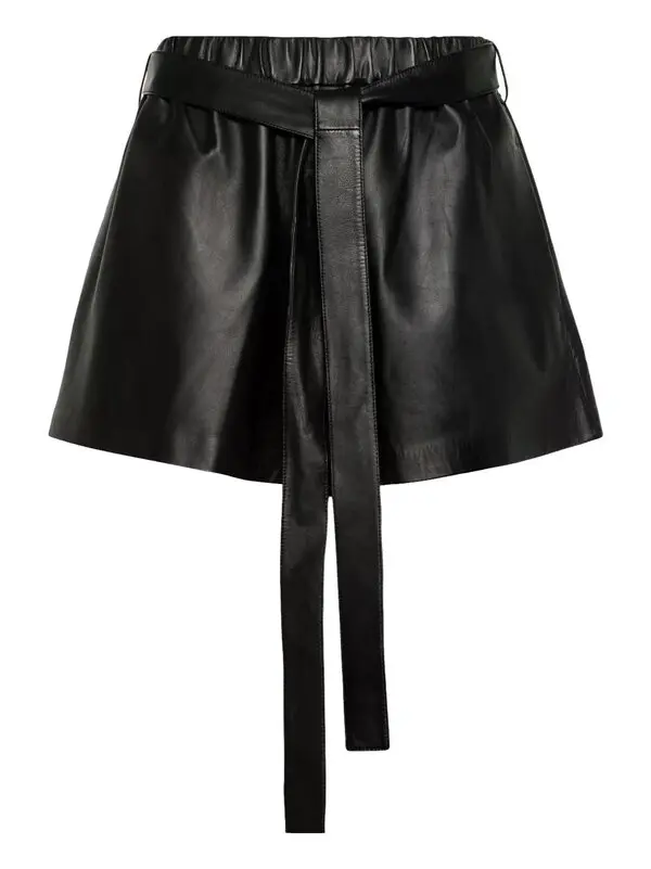 Red Valentino Belted Waist Leather Shorts - Black