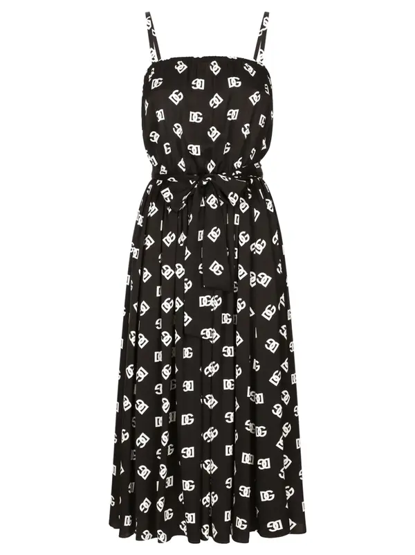 Dolce & Gabbana Pleated Printed Dress - Black