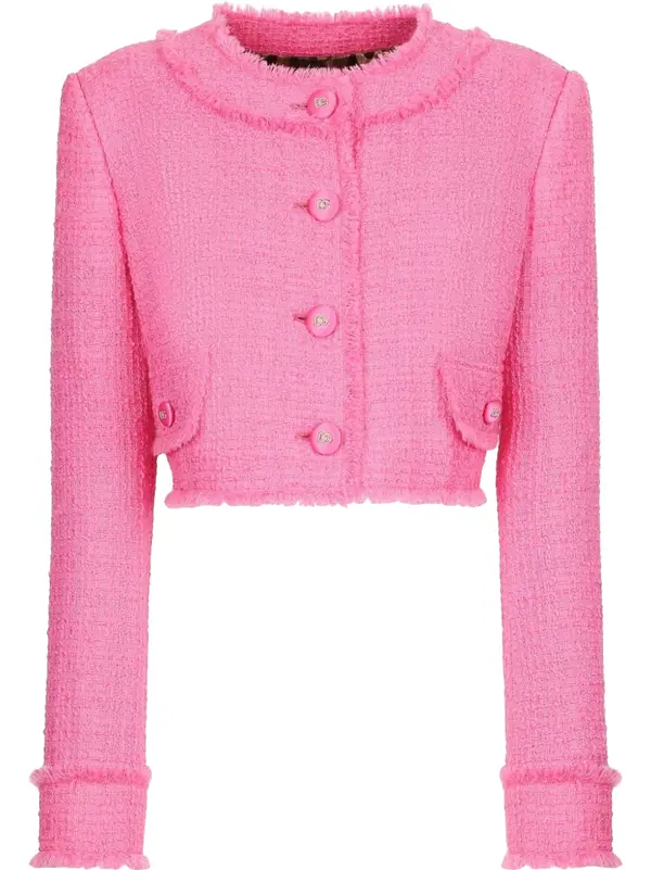 Dolce & Gabbana Round-neck Cropped Tweed Jacket - Pink