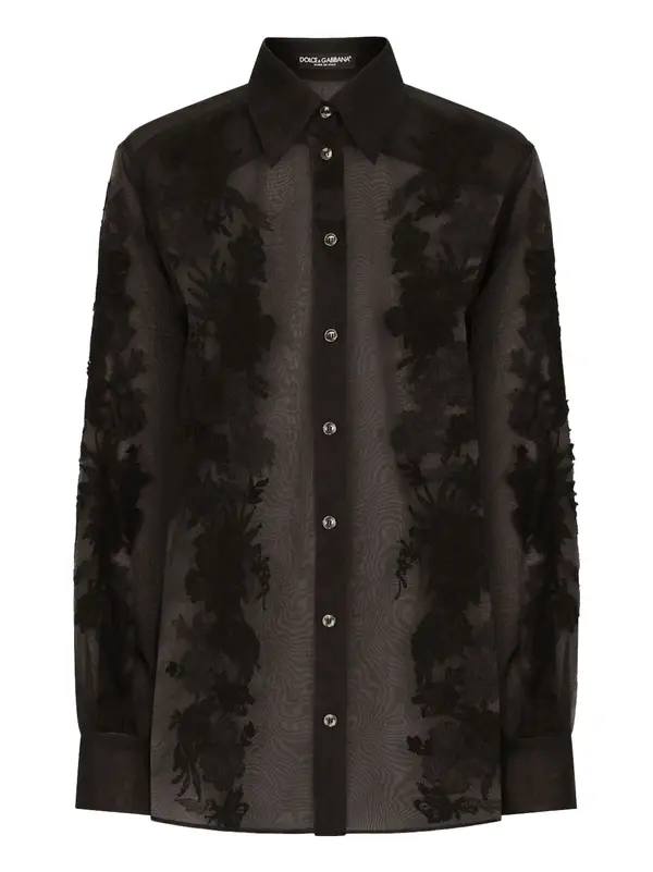 Dolce & Gabbana Lace-appliqué Silk-blend Shirt - Black