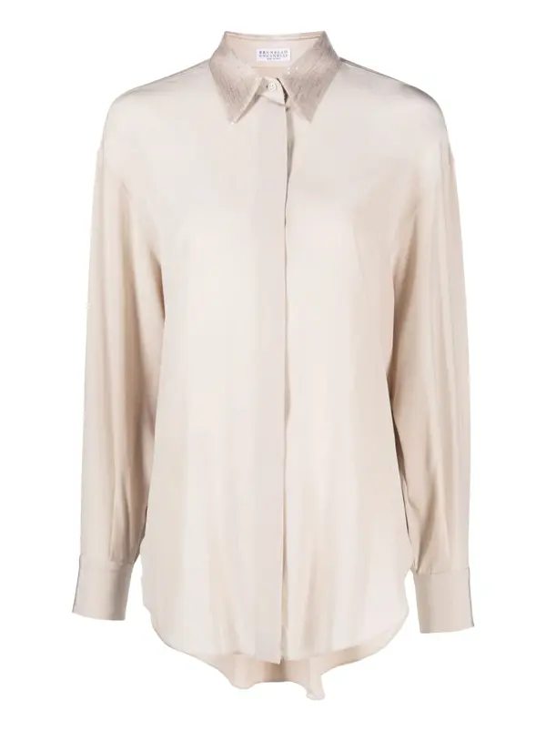 Brunello Cucinelli Sequin Detailing Silk Shirt - Neutrals