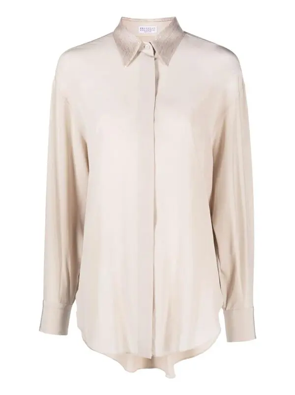 Brunello Cucinelli Sequin Detailing Silk Shirt - Neutrals
