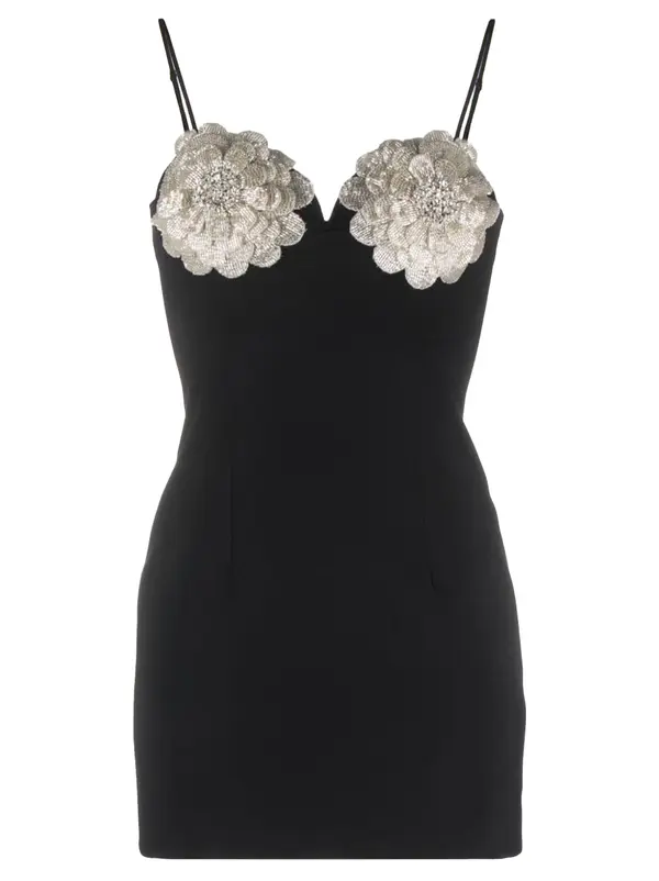 NISSA Floral-appliqué Crystal-embellished Minidress - Black