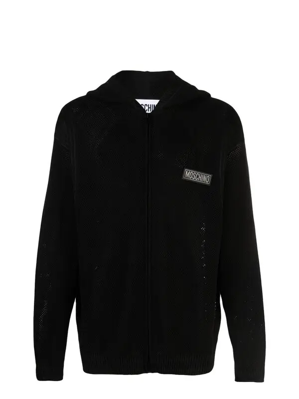 Moschino Logo-patch Open-knit Hoodie - Black