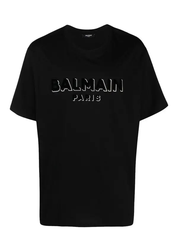 Balmain Flocked-logo Cotton T-shirt - Black
