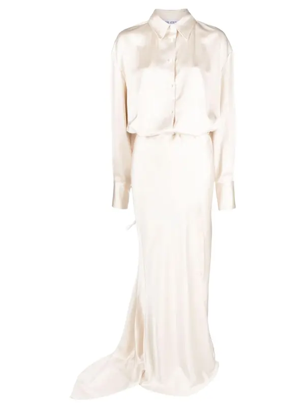 Attico Long-sleeve Satin Gown - Neutrals