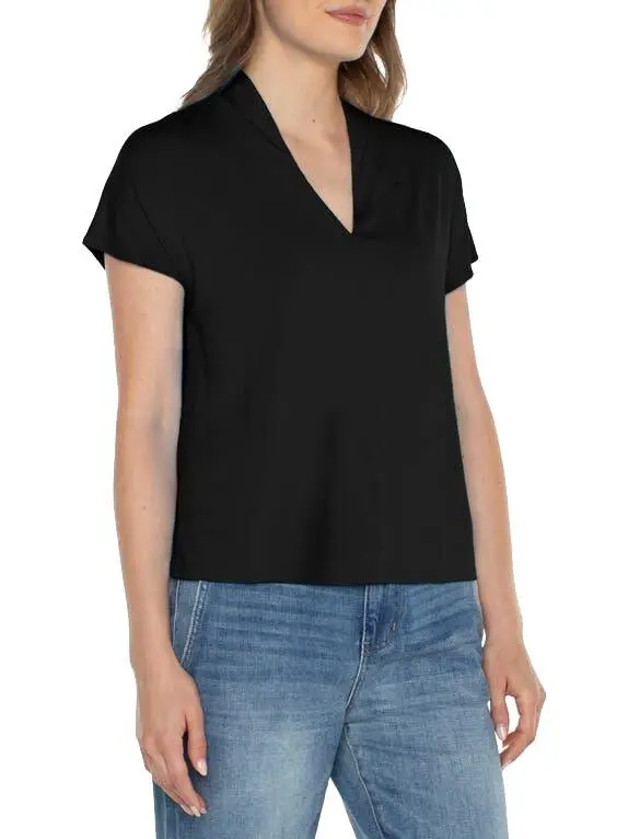 LIVERPOOL V-neck Short Sleeve Top - Black