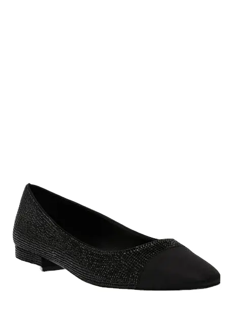 Steve Madden Blair Crystal Embellished Cap Toe Ballet Flat - Black Rhinestn