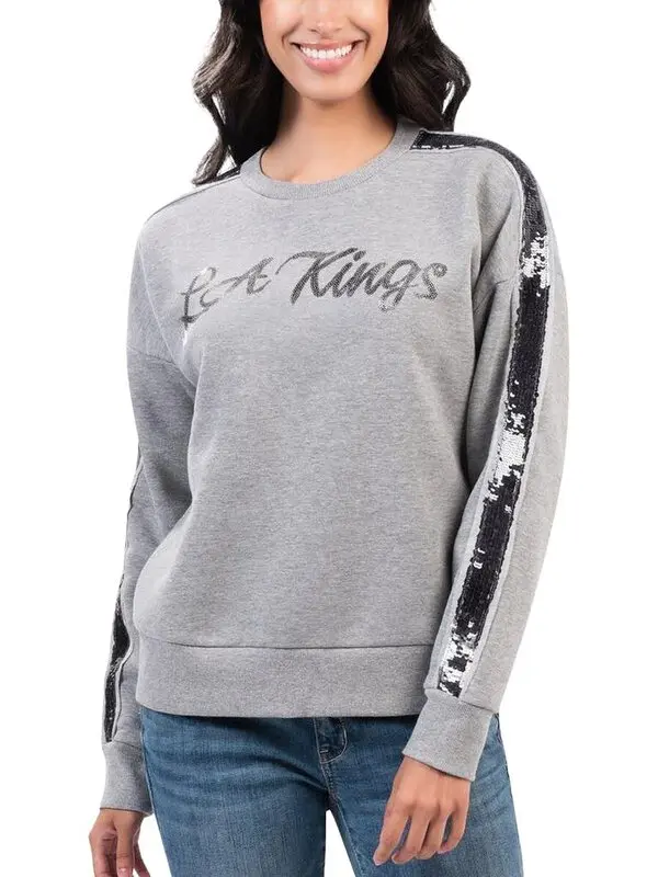 G-III 4HER BY CARL BANKS Los Angeles Kings Sequined Pullover Sweatshirt - Gray