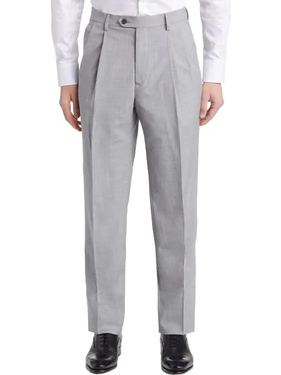 Berle Pleated Tropical Weight Wool Dress Pants - Light Grey