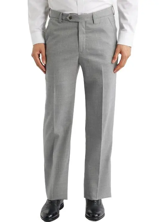 Berle Flat Front Tropical Weight Wool Dress Pants - Pearl Grey