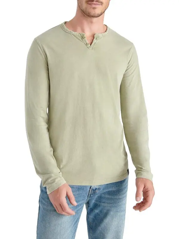 Lucky Brand Notch Neck Mineral Wash Long Sleeve T-shirt - Loden Green
