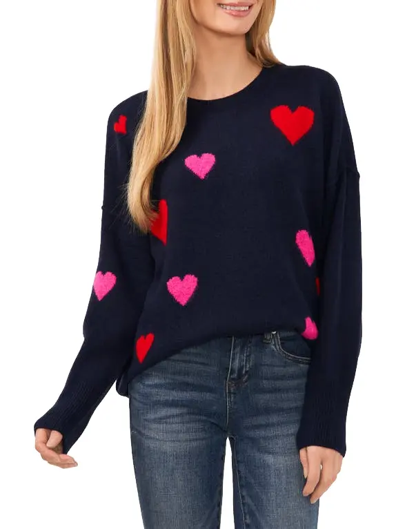 CECE DUPRAZ Heart Pattern Intarsia Crewneck Sweater - Classic Navy