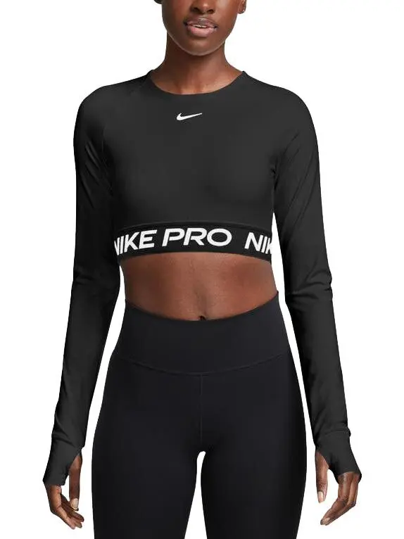 Nike Pro 365 Dri-fit Long-sleeve Cropped Top - 010 010 Black/white
