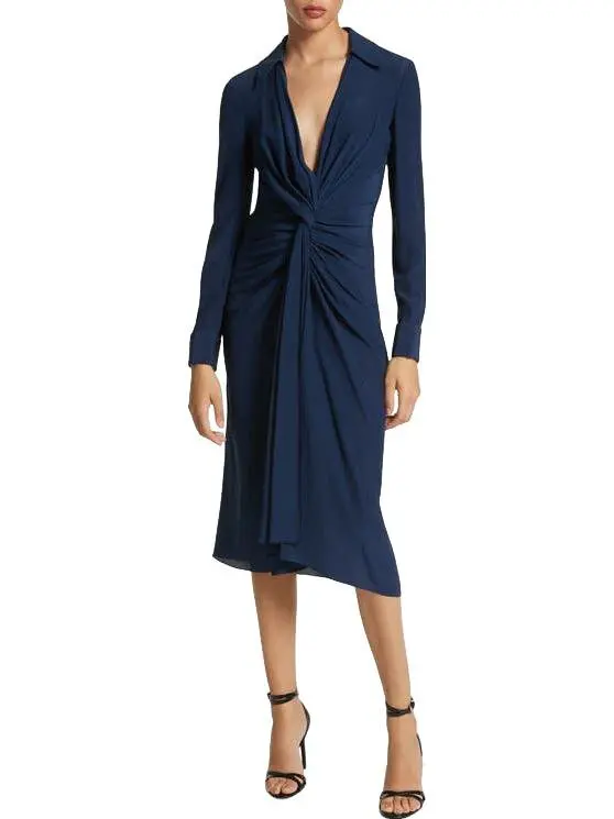Michael Kors Twist Detail Long Sleeve Shirtdress - Navy