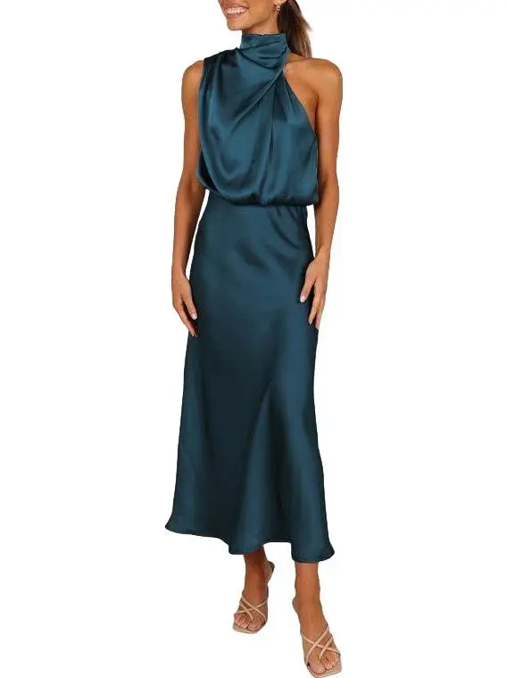PETAL & PUP Annabelle Satin Midi Dress - Teal