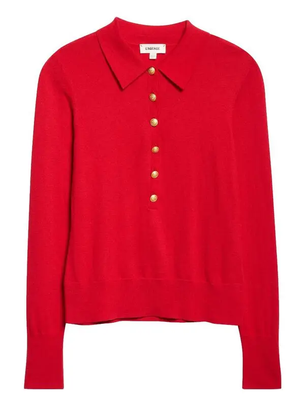 L'Agence Sterling Collar Sweater - Engine Red/gold