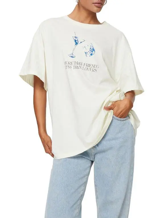 Princess Polly Oversized Organic Cotton Graphic T-shirt - Off White