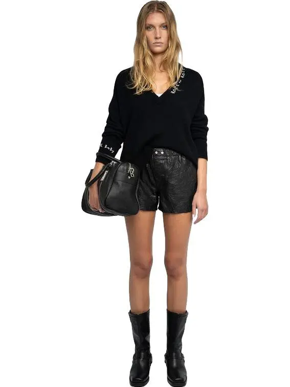 Zadig&Voltaire Pax Crinkled Leather Shorts - Black