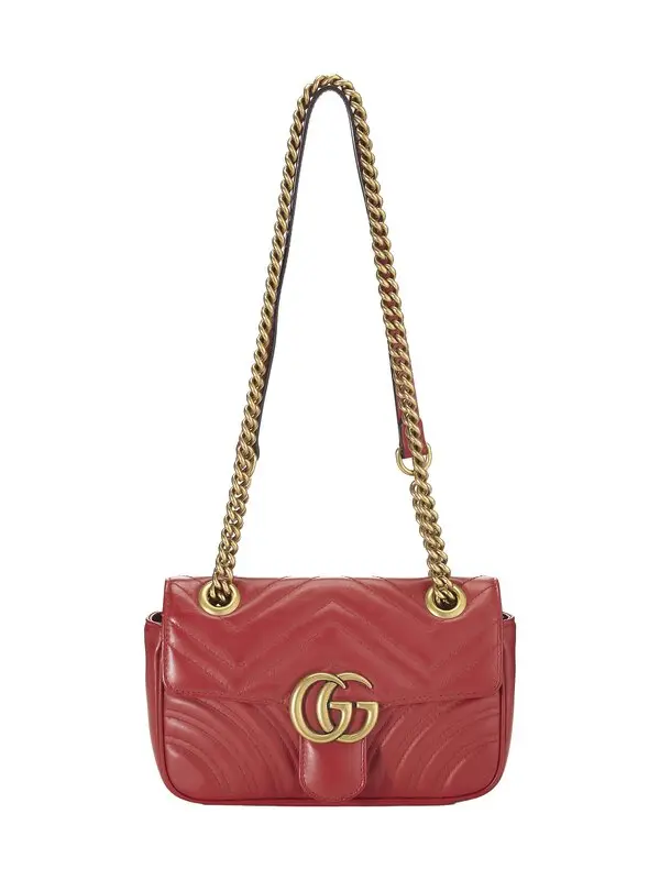 Gucci Leather Gg Marmont Shoulder Bag - Red