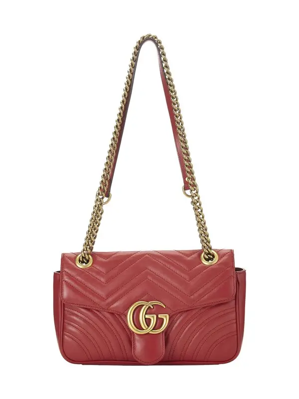 Gucci Leather Gg Marmont Shoulder Bag - Red