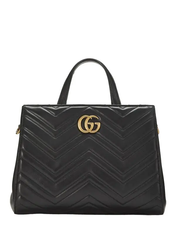 Gucci Leather Gg Marmont Top Handle Bag - Black