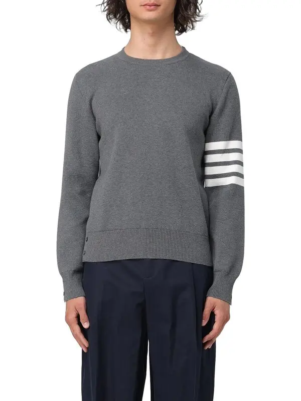 Thom Browne Four Bar Stripe Crewneck Pullover - Grey