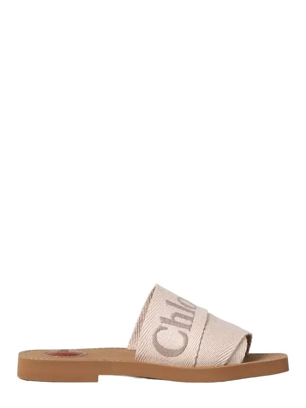 Chloé Woody Slipper Sandal With Embroidered Logo - Beige