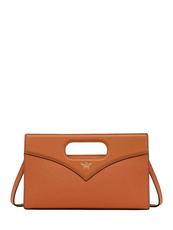 Mcm Embossed Leather Handheld Bag - Cognac