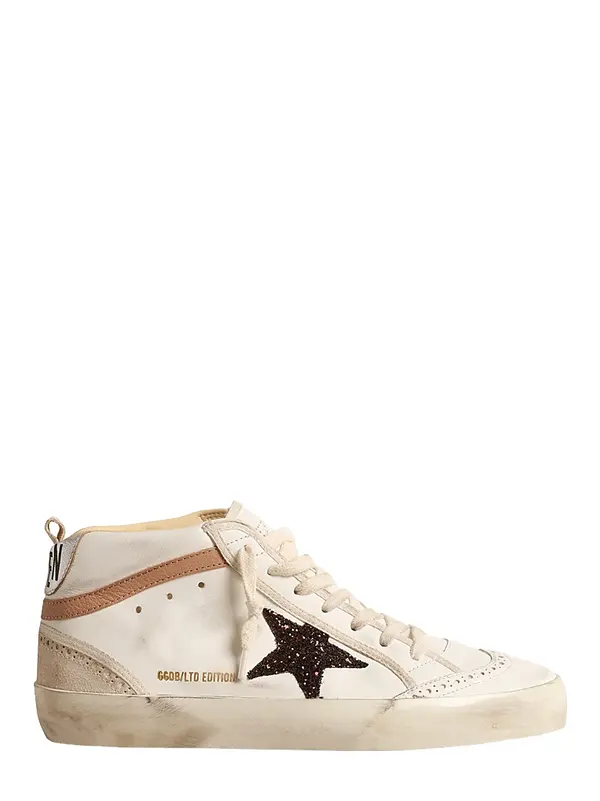 Golden Goose Glitter Star Mid-top Sneakers - White Ecru/brown/nude/beige