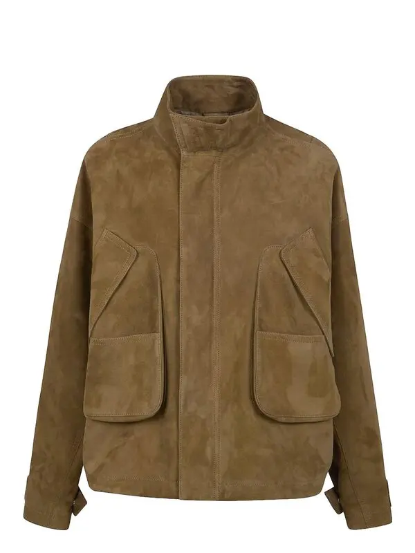 Attico Leather Bomber Jacket - Beige