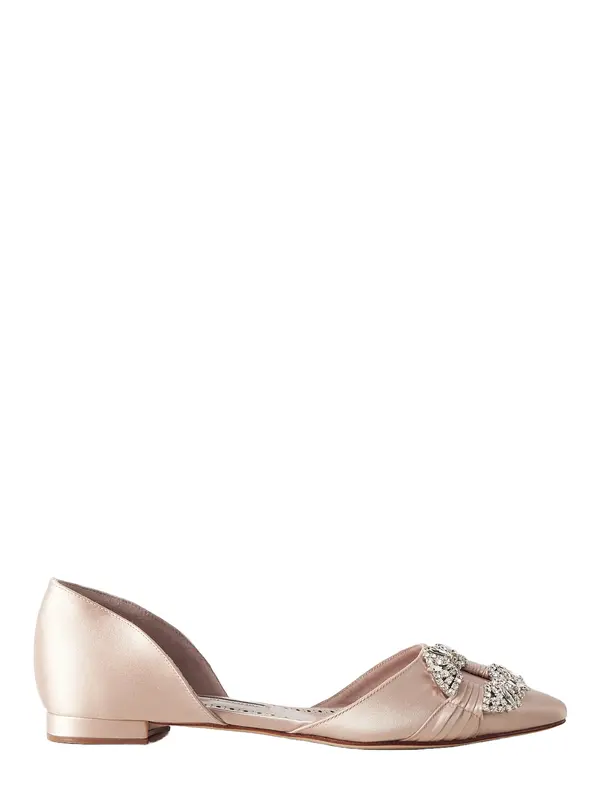 Manolo Blahnik Luanda Crystal-embellished Flats - Neutrals