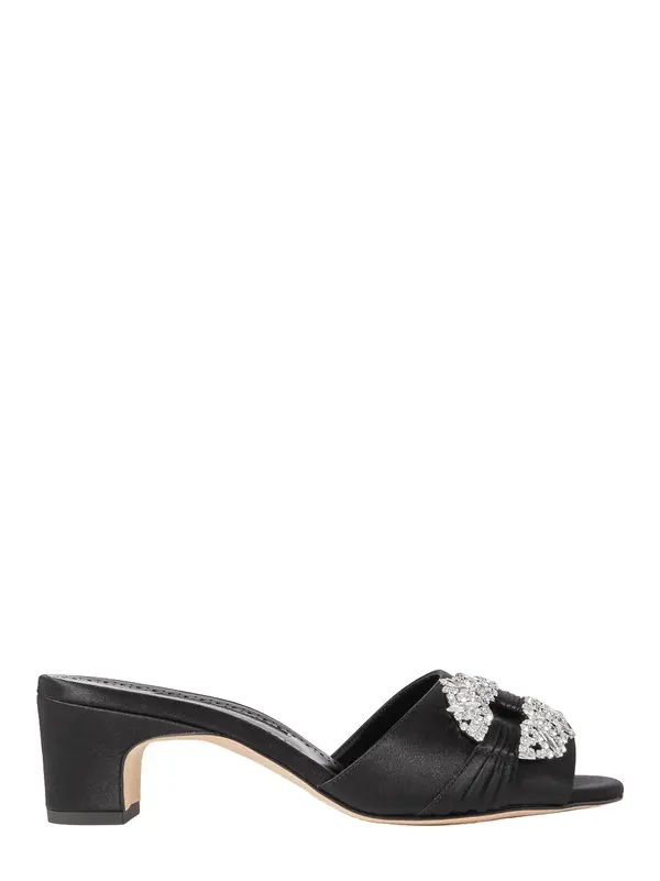 Manolo Blahnik Prinap 50 Crystal-embellished Ruched Satin Mules - Black