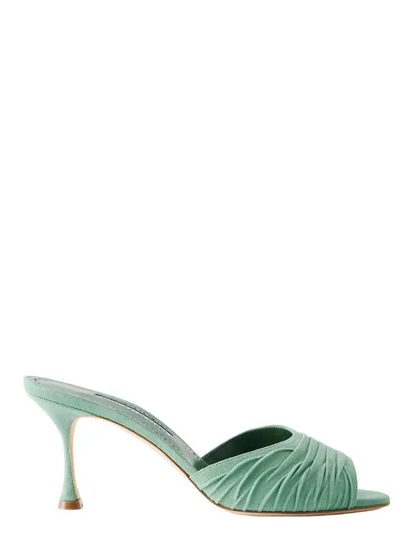 Manolo Blahnik Pirua 70 Suede Mules - Sage Green