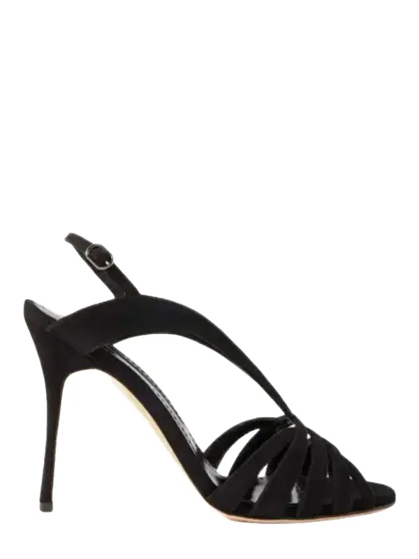 Manolo Blahnik Sardina 105 Suede Slingback Sandals - Black