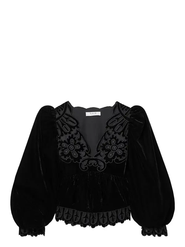 Sea Dana Tulle-trimmed Embroidered Velvet Blouse - Black
