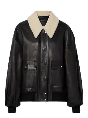 Khaite Shellar Shearling-trimmed Leather Bomber Jacket - Black