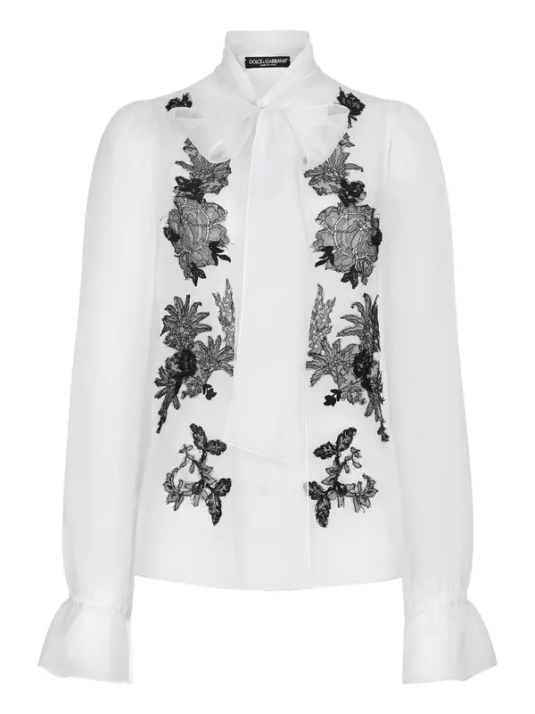 Dolce & Gabbana Organza Tuxedo Shirt - White