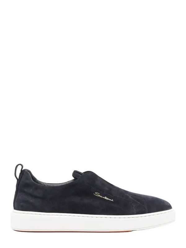 Santoni Logo-lettering Suede Sneakers - Blue