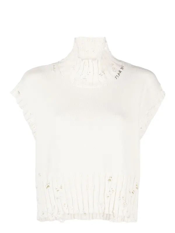 Marni Cropped Distressed Jumper - White